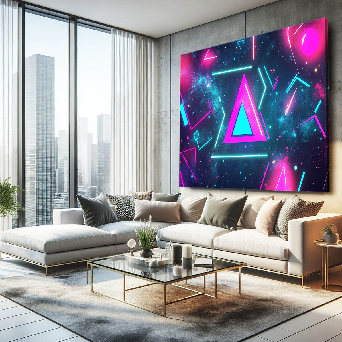 Neon Triangles Cyberpunk Art | MusaArtGallery™