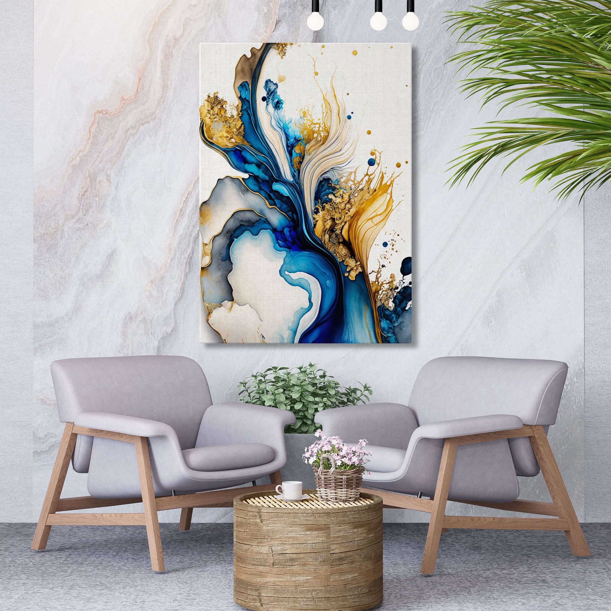 Home Blue Gold Abstract Canvas