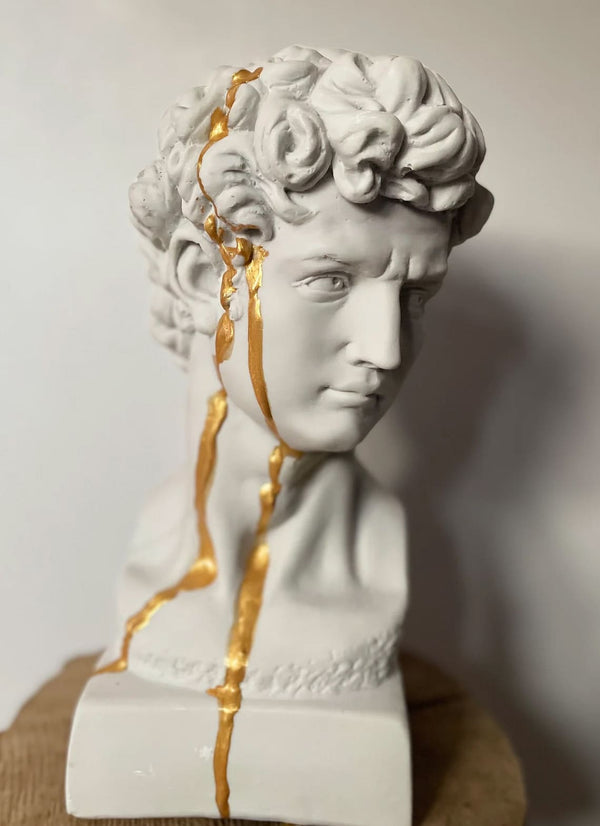 White and Gold David Head Sculpture | MusaArtGallery™