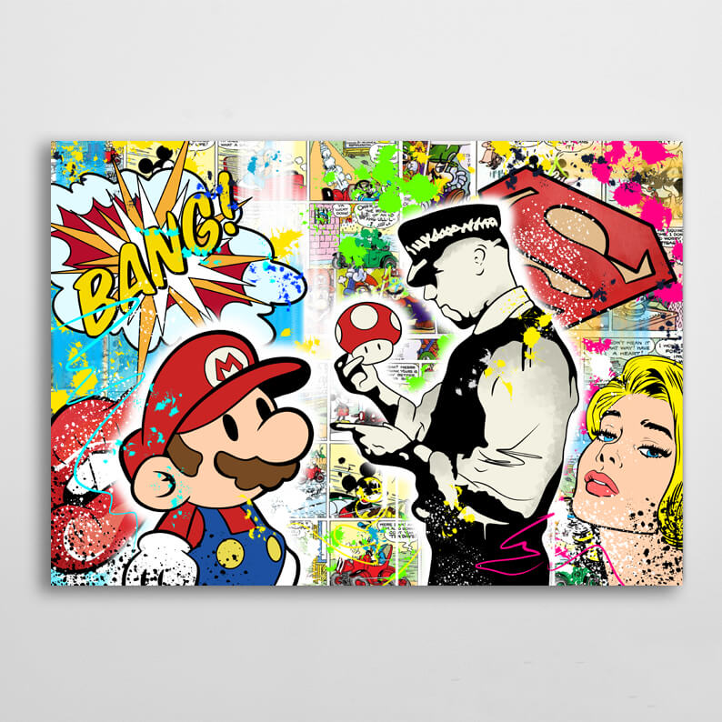 Mario Cops Banksy Street Art - Graffiti Wall Art | MusaArtGallery™