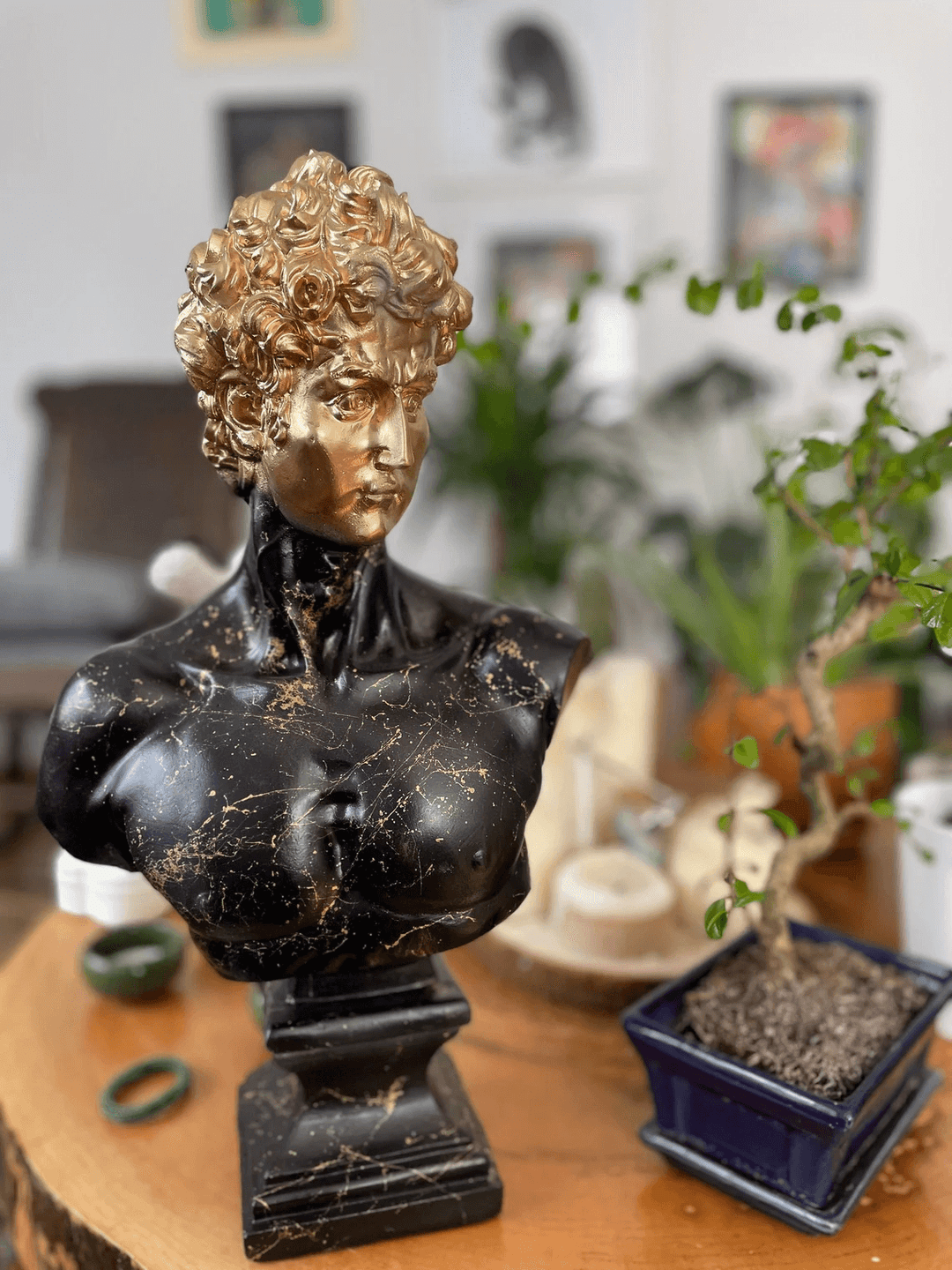 Black and Gold David Bust Statue